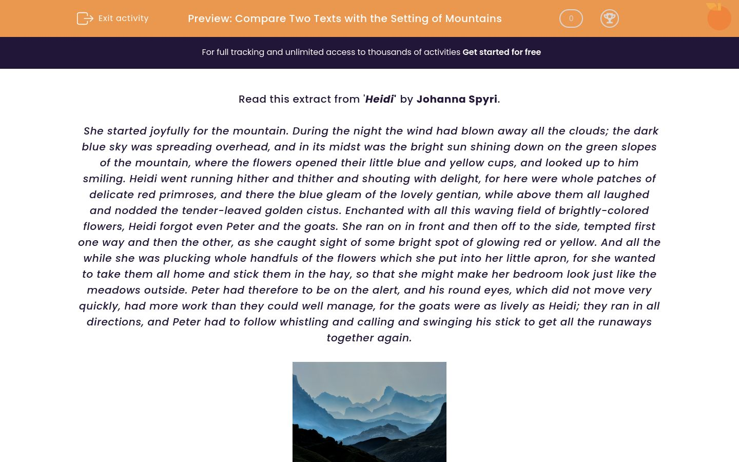 Compare Two Texts with the Setting of Mountains Worksheet - EdPlace