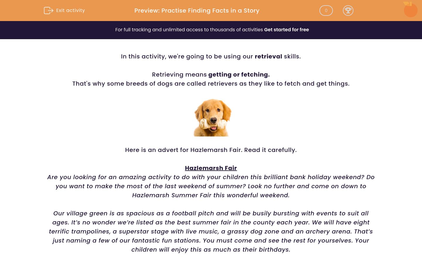 Practise Finding Facts in a Story Worksheet - EdPlace
