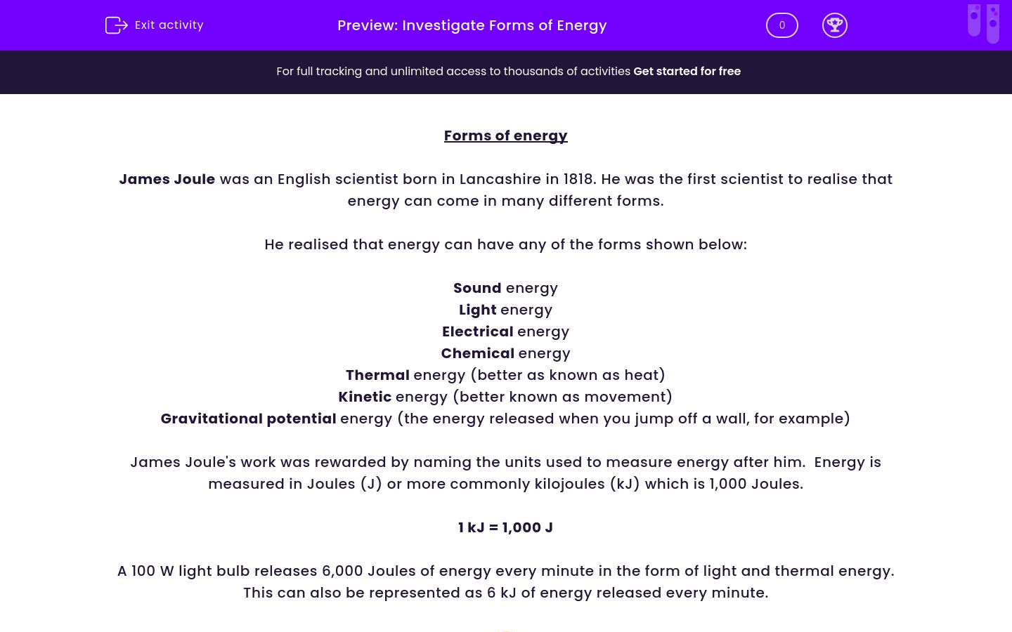 Investigate Forms of Energy Worksheet - EdPlace