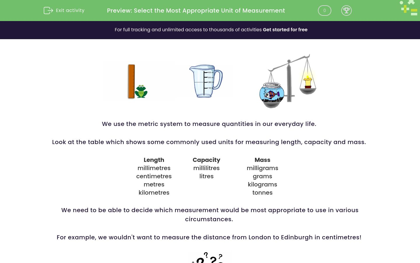 Select the Most Appropriate Unit of Measurement Worksheet - EdPlace