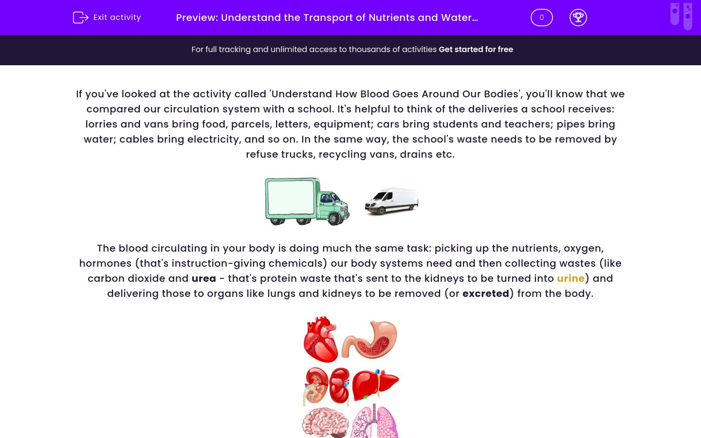 Understand the Transport of Nutrients and Water in our Body Worksheet ...