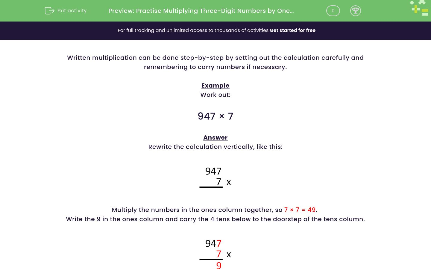 Practise Multiplying Three-Digit Numbers by One-Digit Numbers Using ...