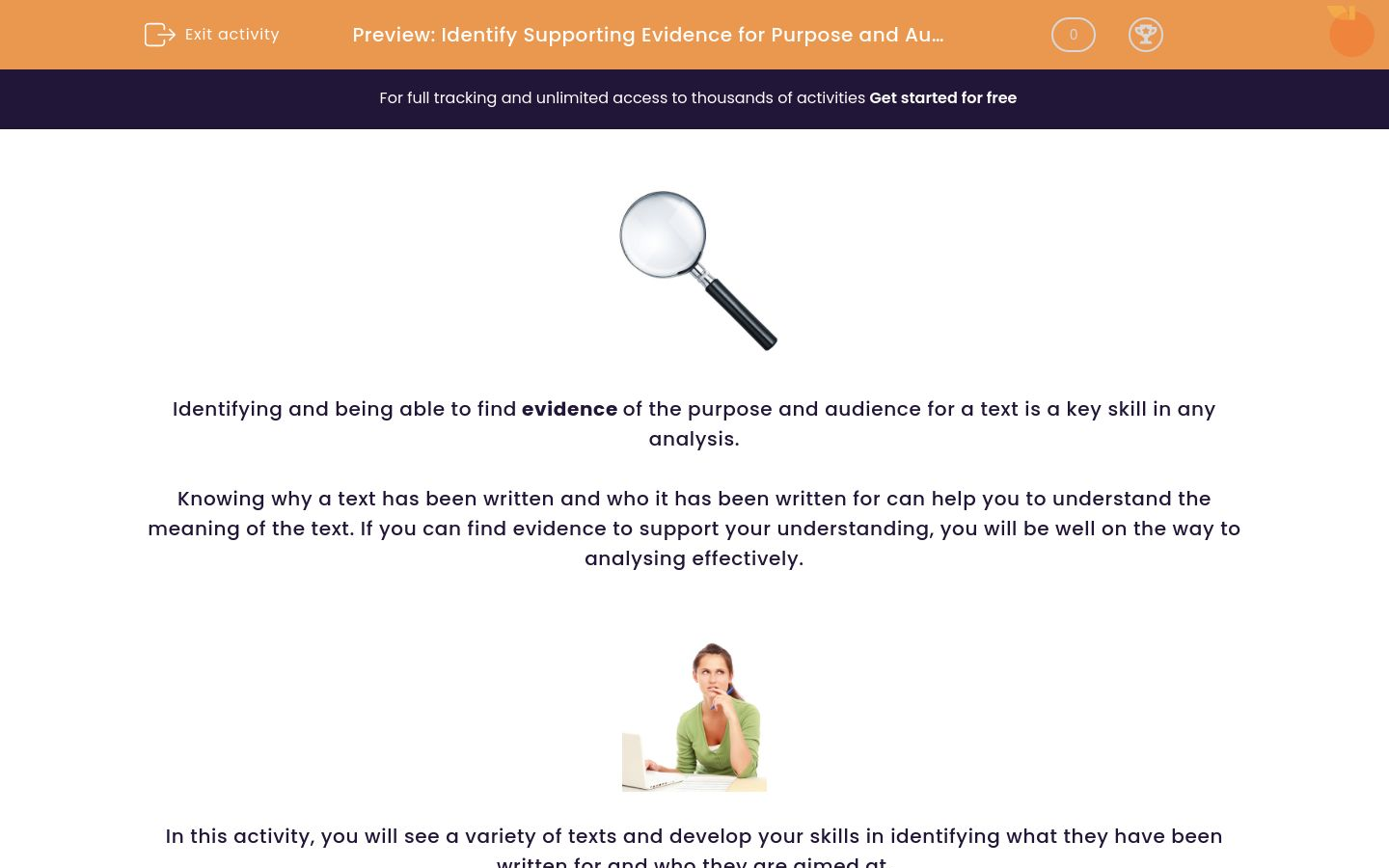 Identify Supporting Evidence for Purpose and Audience Worksheet - EdPlace