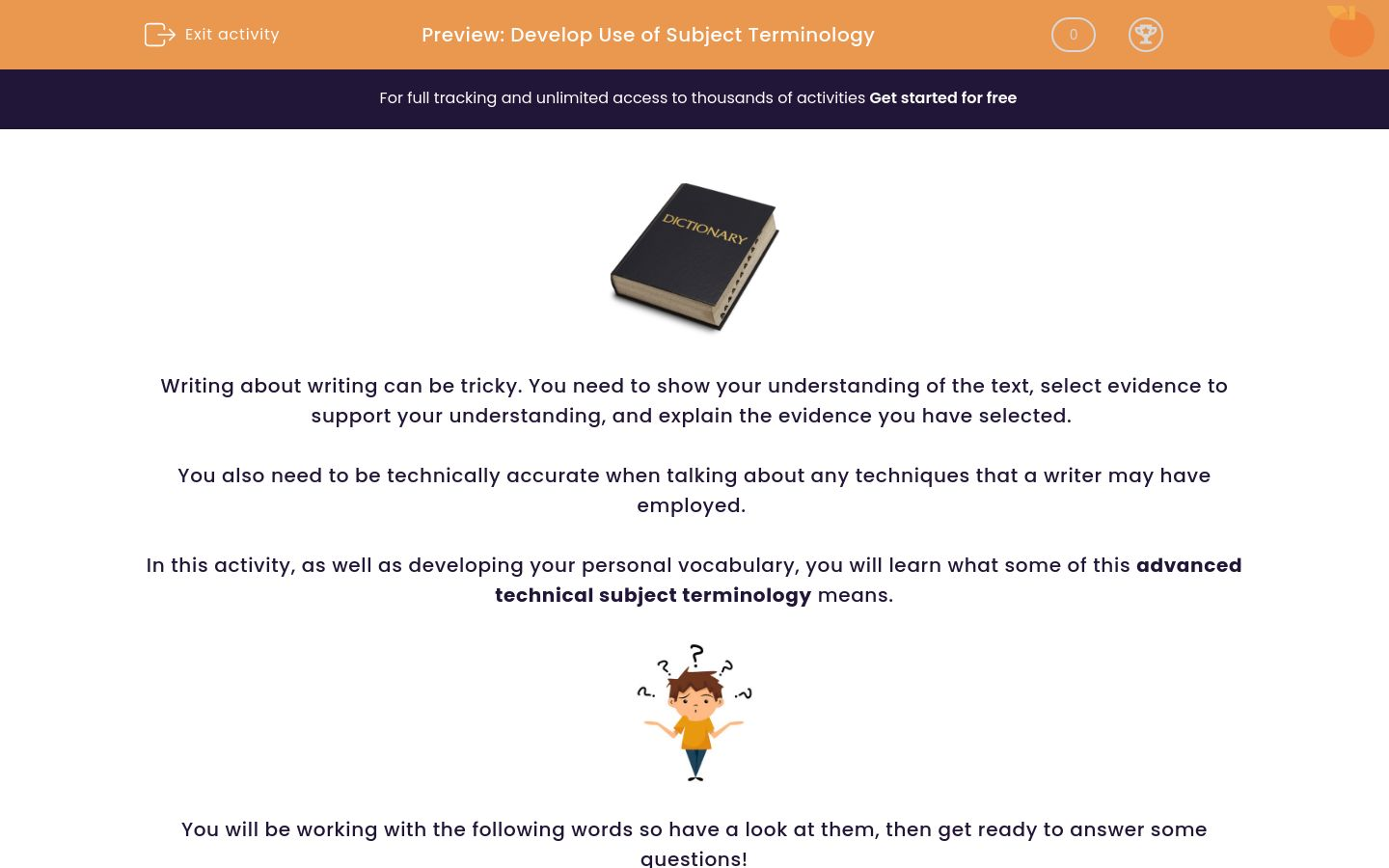 Develop Use of Subject Terminology Worksheet - EdPlace