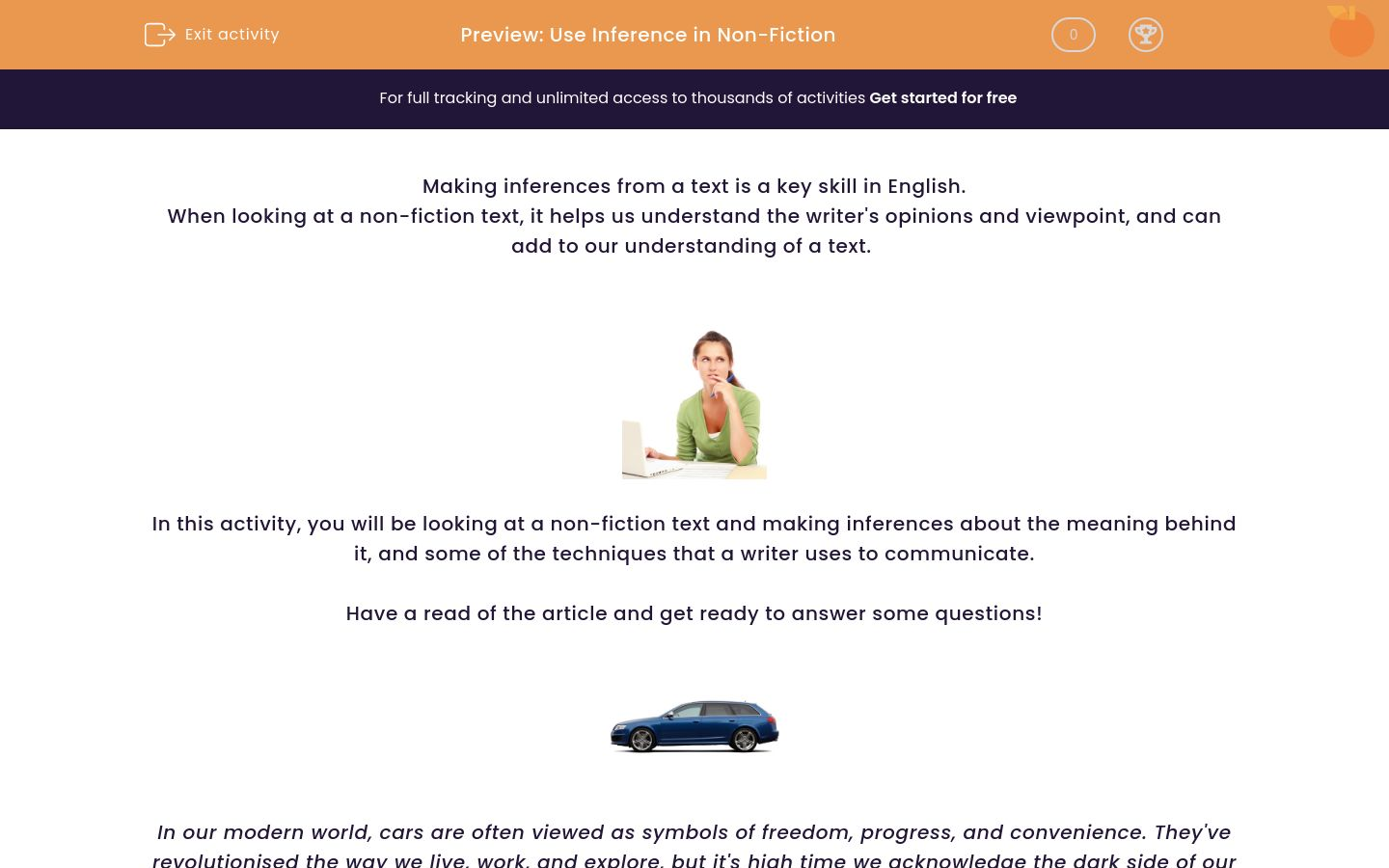 Use Inference in Non-Fiction Worksheet - EdPlace
