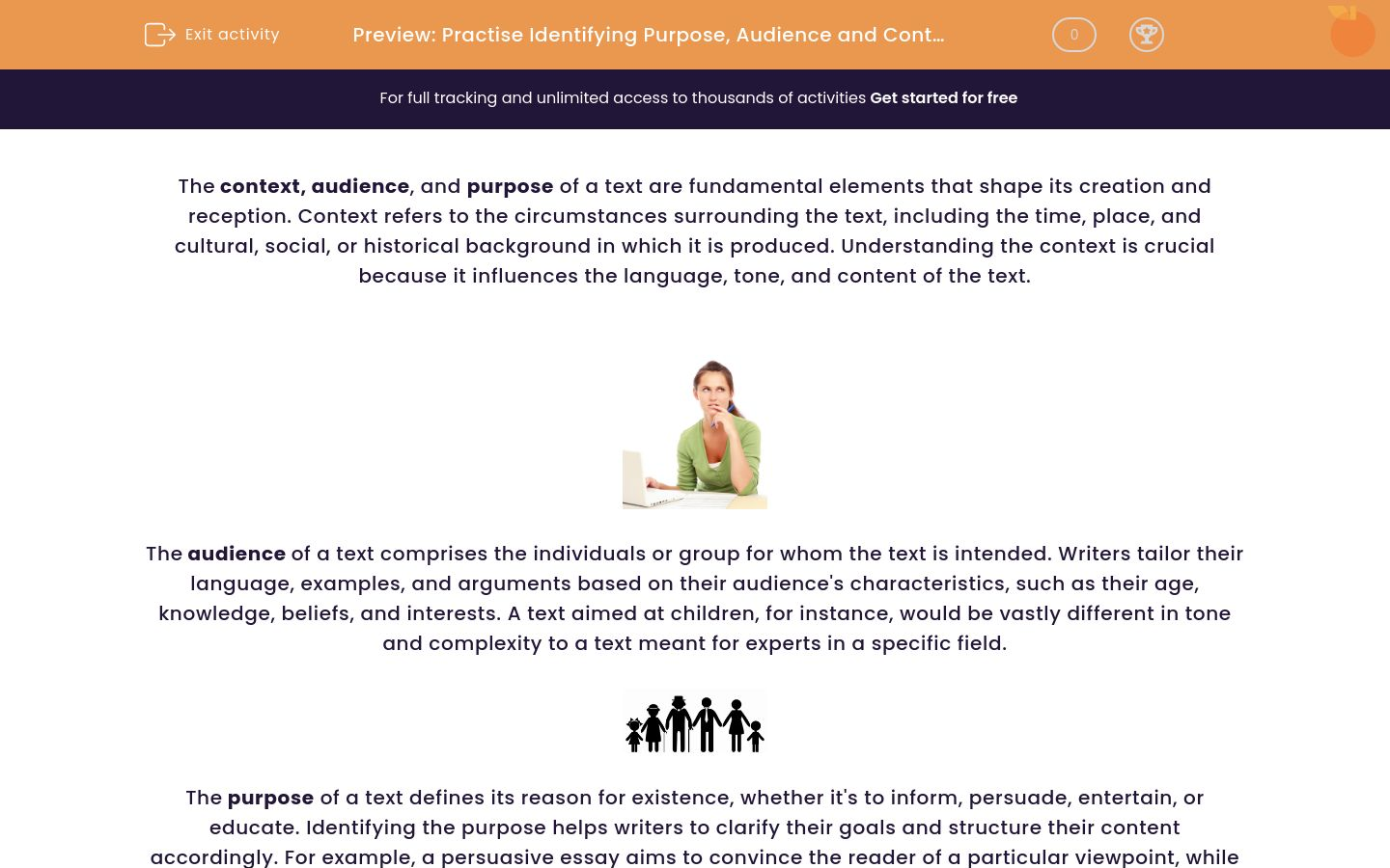 Practise Identifying Purpose, Audience and Context Worksheet - EdPlace