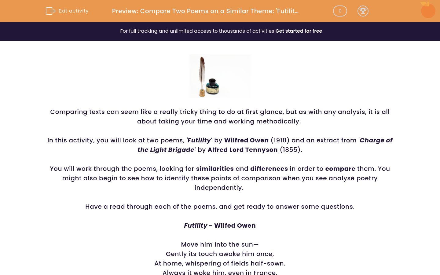 Compare Two Poems on a Similar Theme: 'Futility' and 'The Charge of the ...