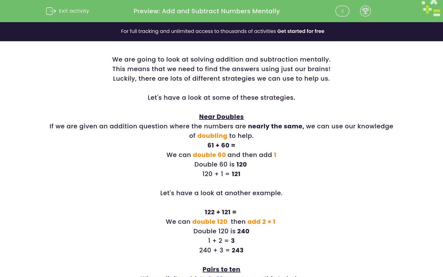 Add and Subtract Numbers Mentally Worksheet - EdPlace