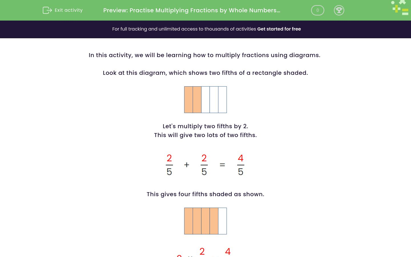 Practise Multiplying Fractions by Whole Numbers Using Diagrams ...