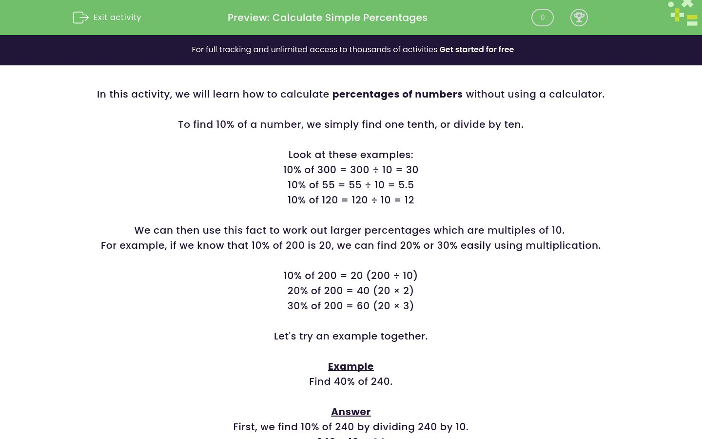 Calculate Simple Percentages Worksheet - EdPlace