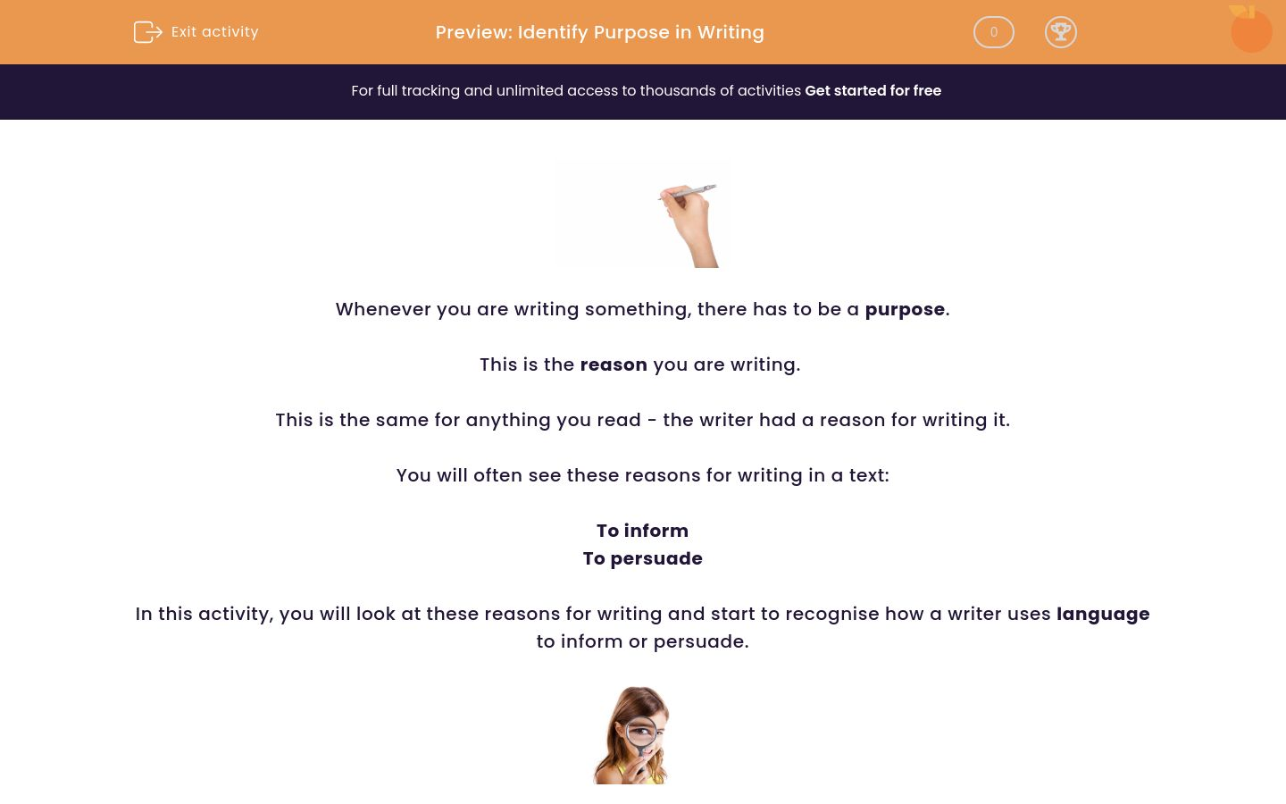 Identify Purpose in Writing Worksheet - EdPlace