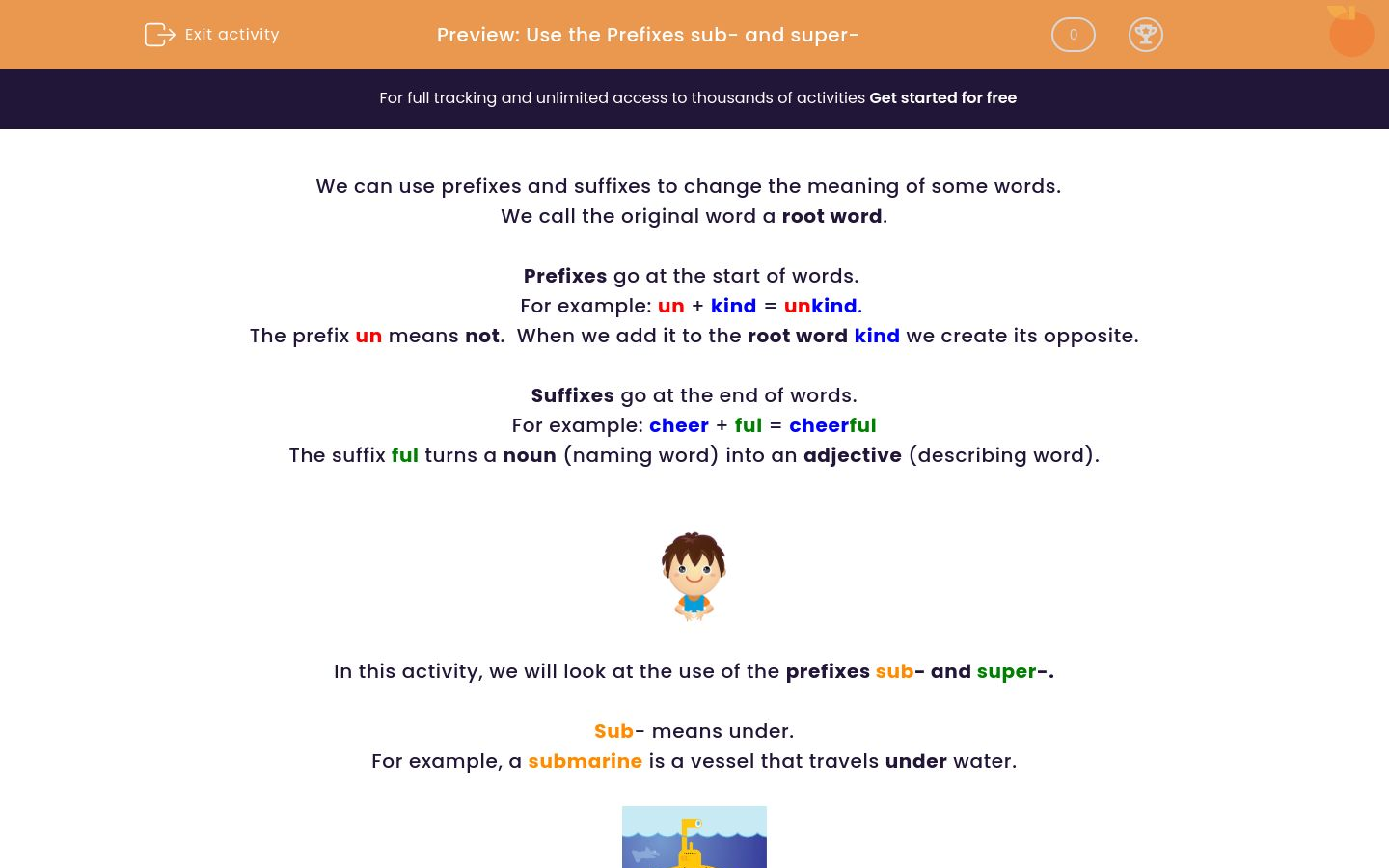 Use the Prefixes sub- and super- Worksheet - EdPlace