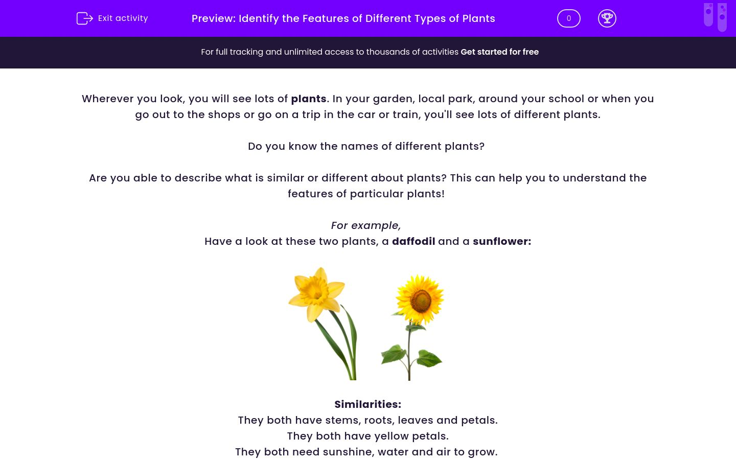 Identify the Features of Different Types of Plants Worksheet - EdPlace