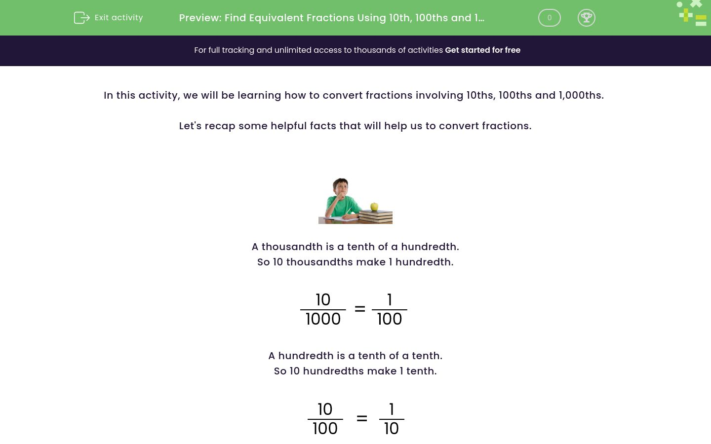 Find Equivalent Fractions Using 10th, 100ths and 1,000ths Worksheet ...