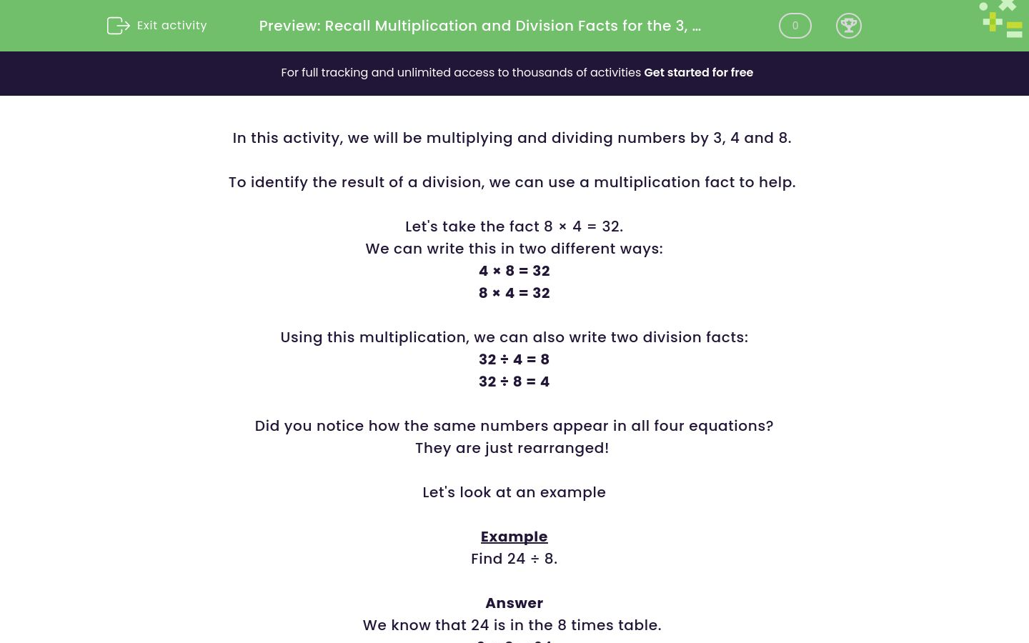 Recall Multiplication and Division Facts for the 3, 4 and 8 Times ...