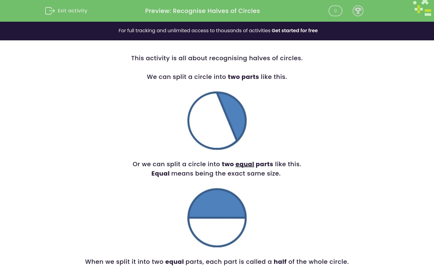 Recognise Halves of Circles Worksheet - EdPlace