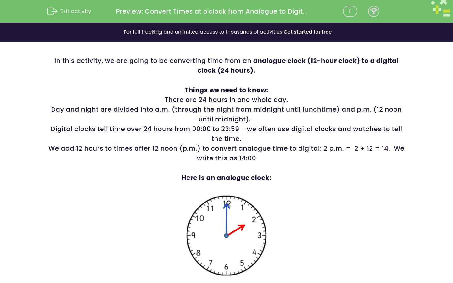 Convert Times at o'clock from Analogue to Digital Time Worksheet - EdPlace
