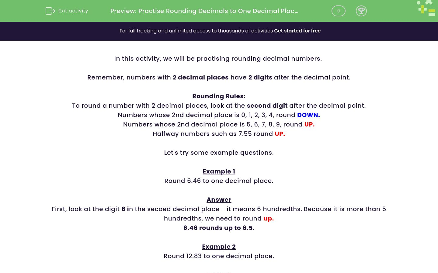 Practise Rounding Decimals to One Decimal Place and the Nearest Whole Number Worksheet - EdPlace