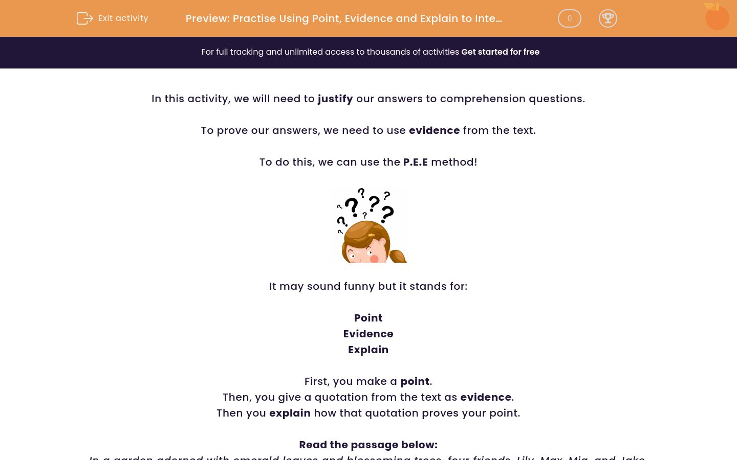 Practise Using Point, Evidence and Explain to Interpret a Text ...