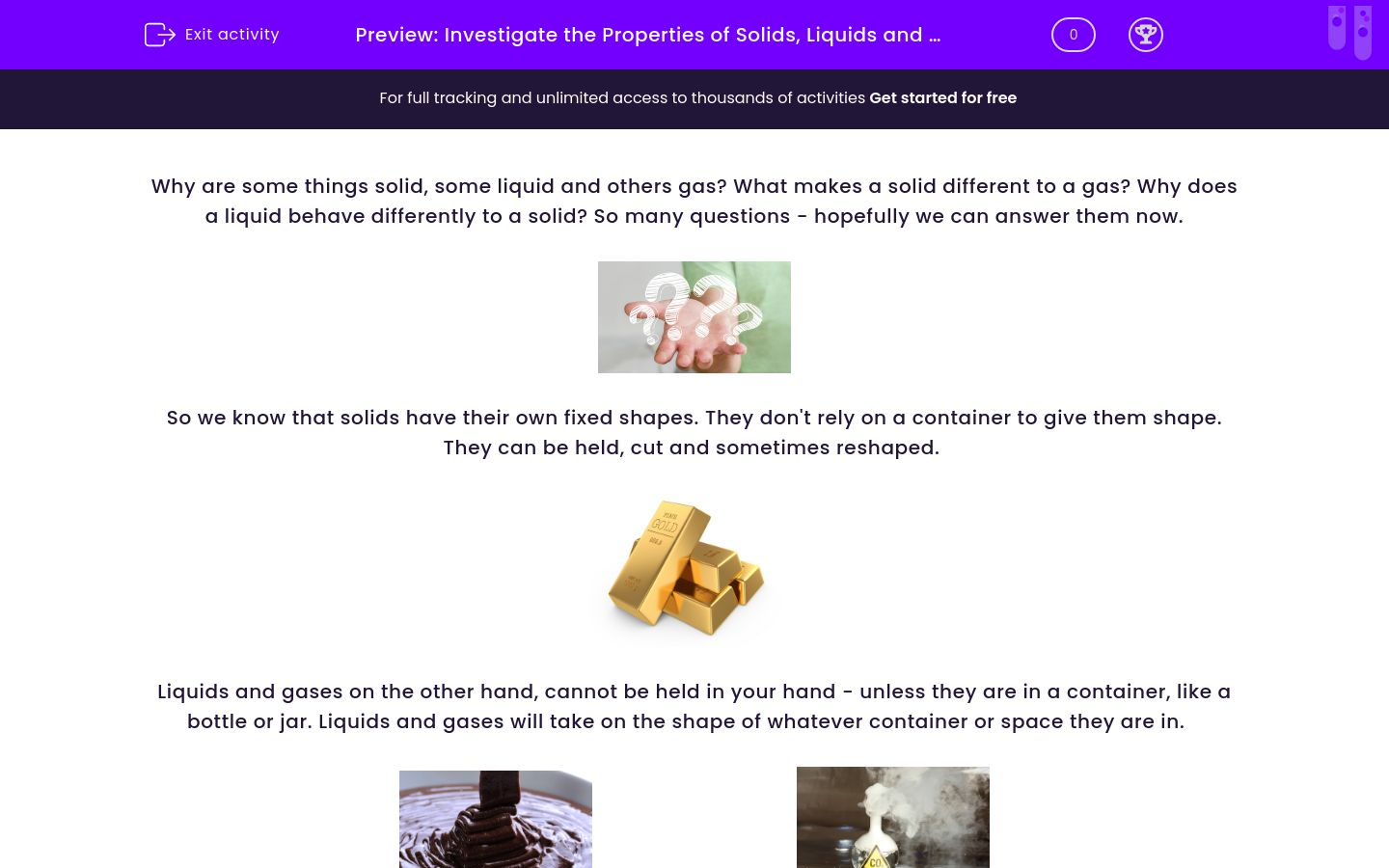 Investigate the Properties of Solids, Liquids and Gases Worksheet - EdPlace