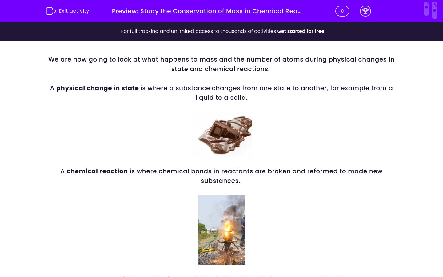 Study the Conservation of Mass in Chemical Reactions Worksheet - EdPlace