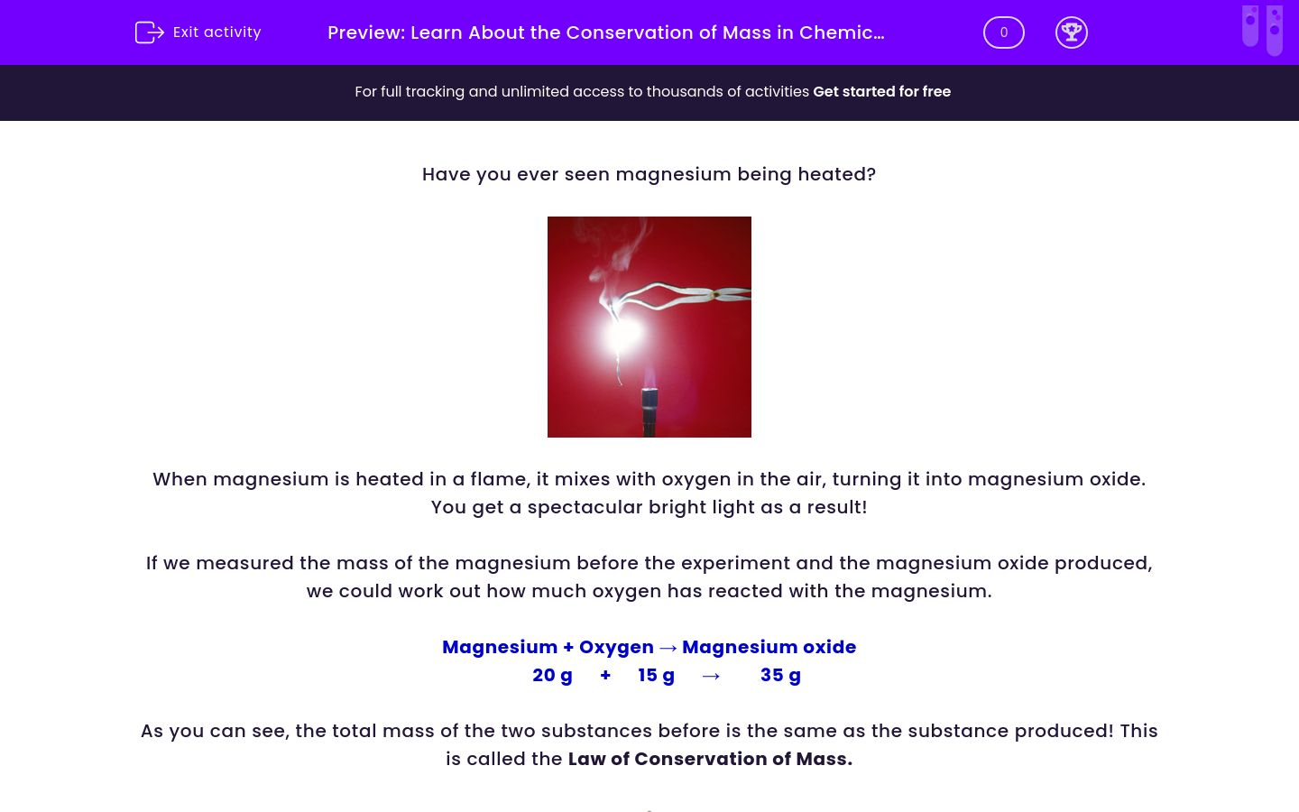 Learn About the Conservation of Mass in Chemical Reactions Worksheet ...