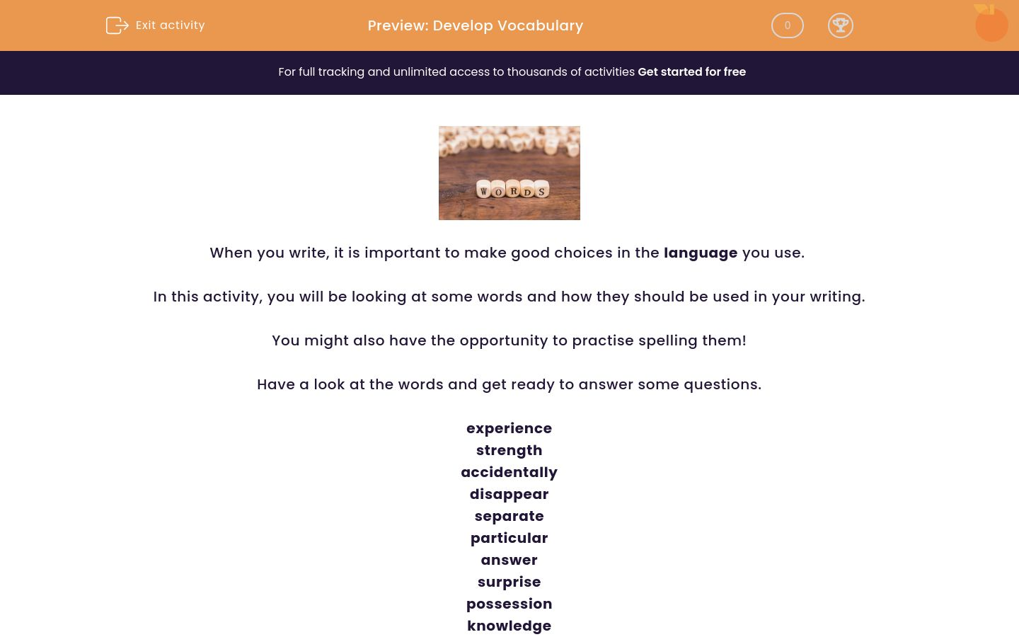 Develop Vocabulary Worksheet - EdPlace