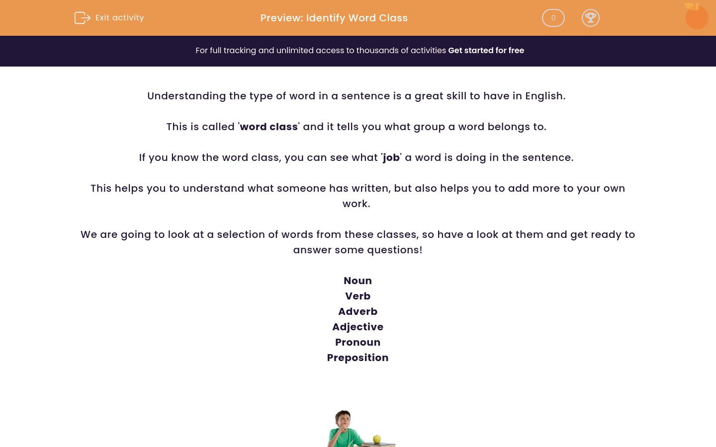 Identify Word Class Worksheet - EdPlace