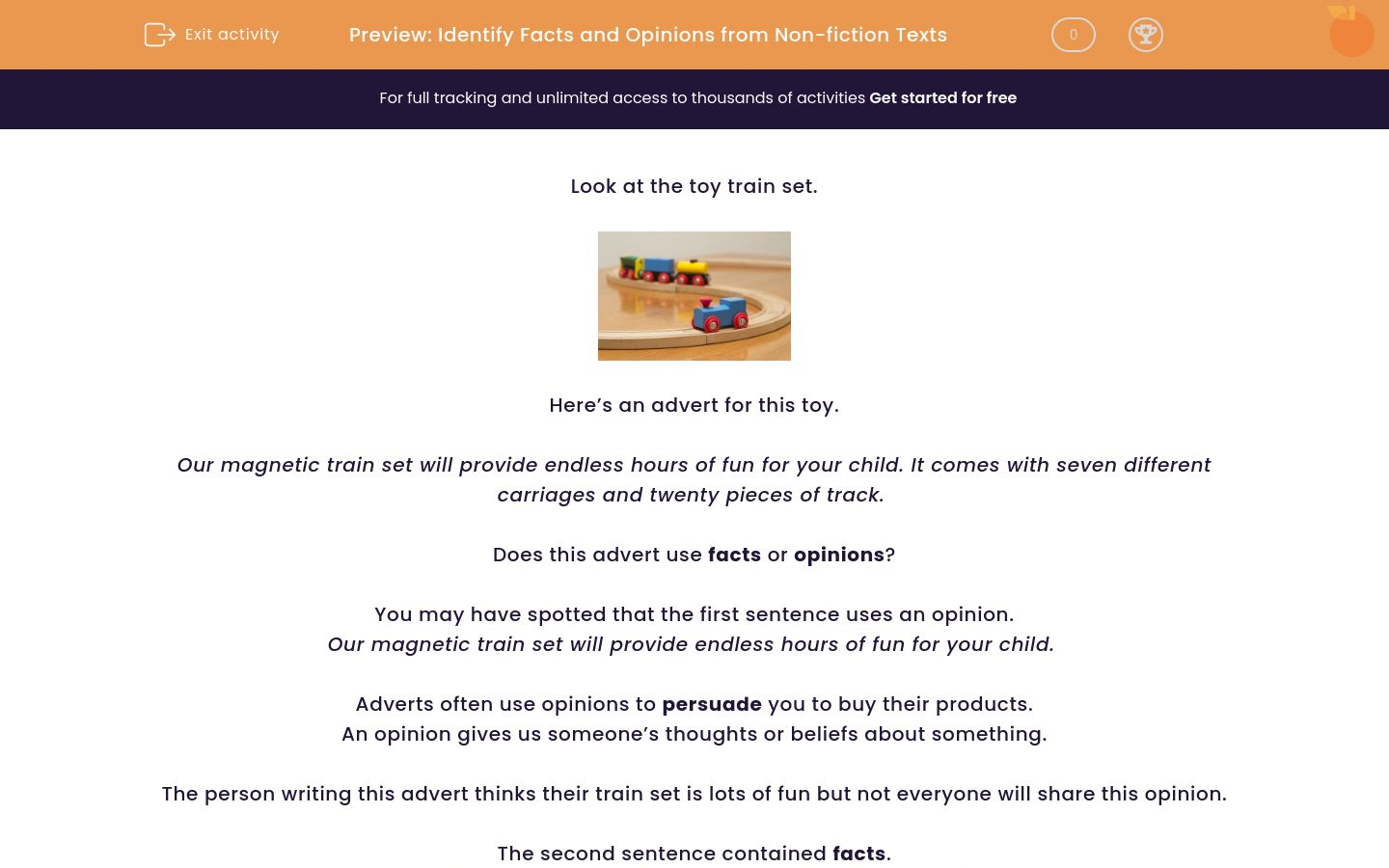 Identify Facts and Opinions from Non-fiction Texts Worksheet - EdPlace