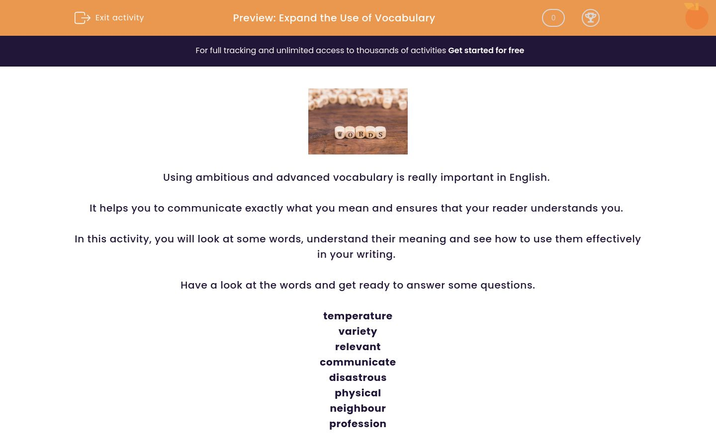 Expand the Use of Vocabulary Worksheet - EdPlace