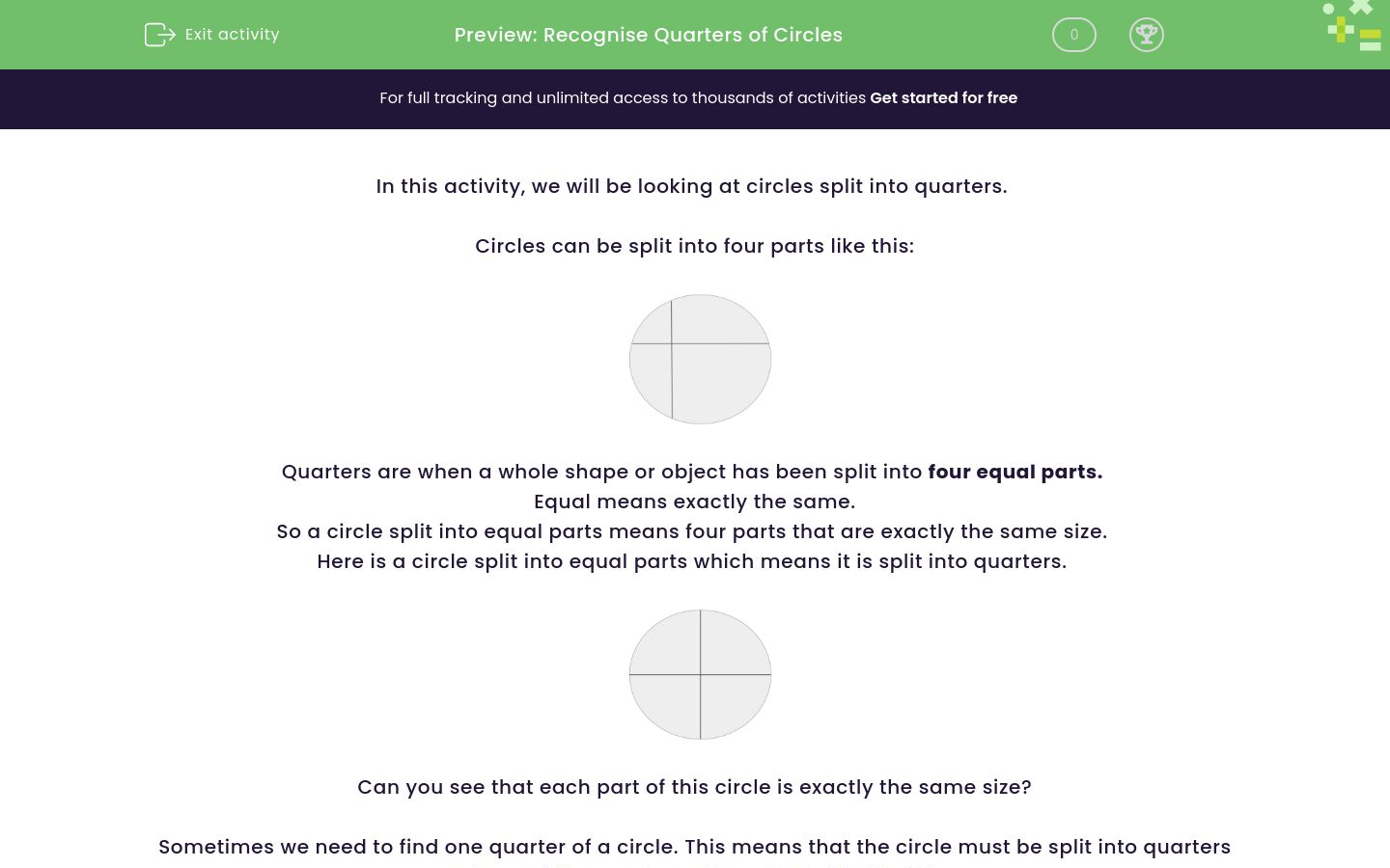Recognise Quarters of Circles Worksheet - EdPlace