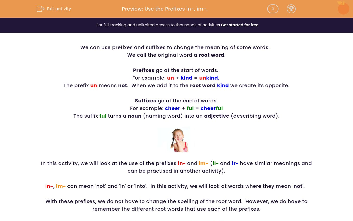 Use the Prefixes in-, im-. Worksheet - EdPlace