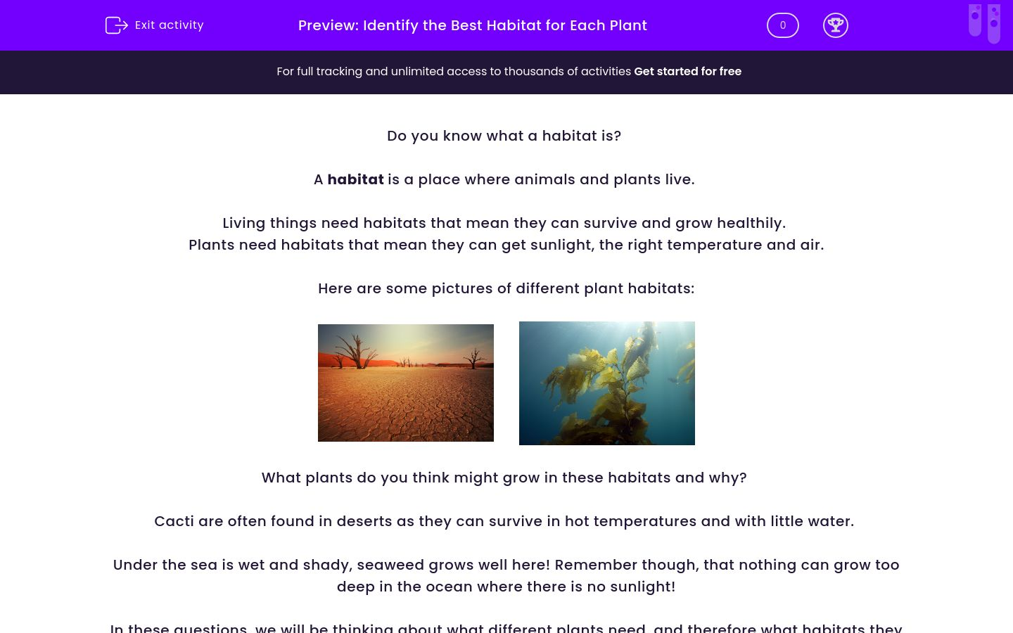 Identify the Best Habitat for Each Plant Worksheet - EdPlace