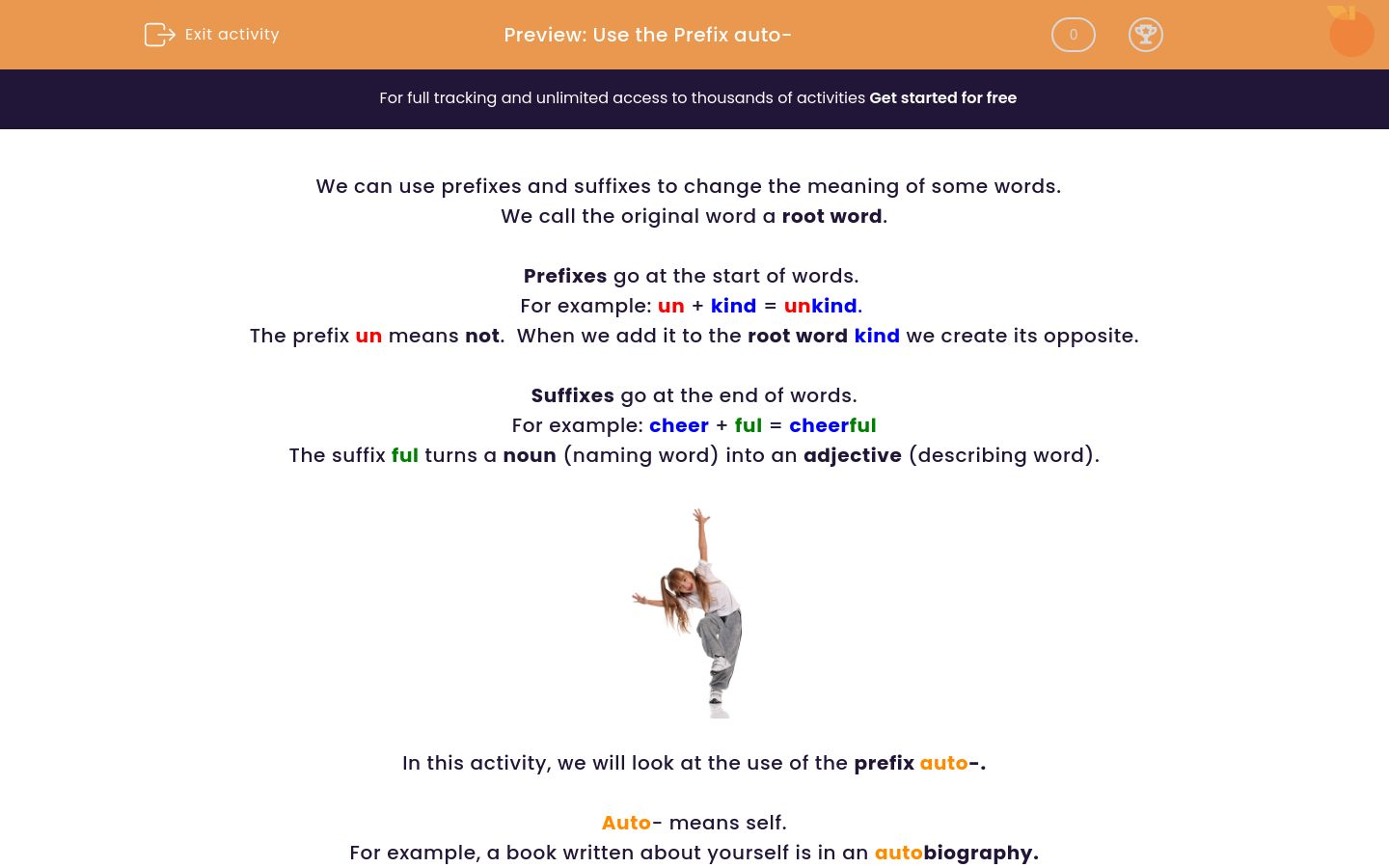 Use the Prefix auto- Worksheet - EdPlace