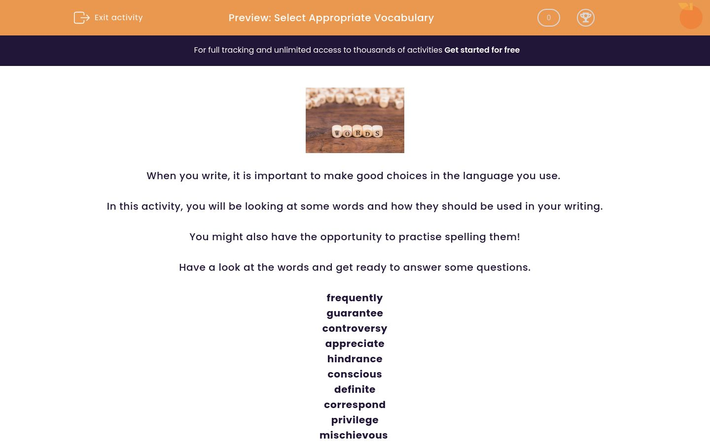 Select Appropriate Vocabulary Worksheet - EdPlace