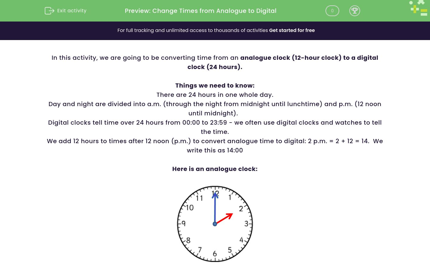 Change Times from Analogue to Digital Worksheet - EdPlace