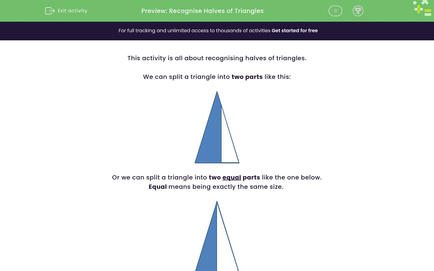 Recognise Halves of Triangles Worksheet - EdPlace
