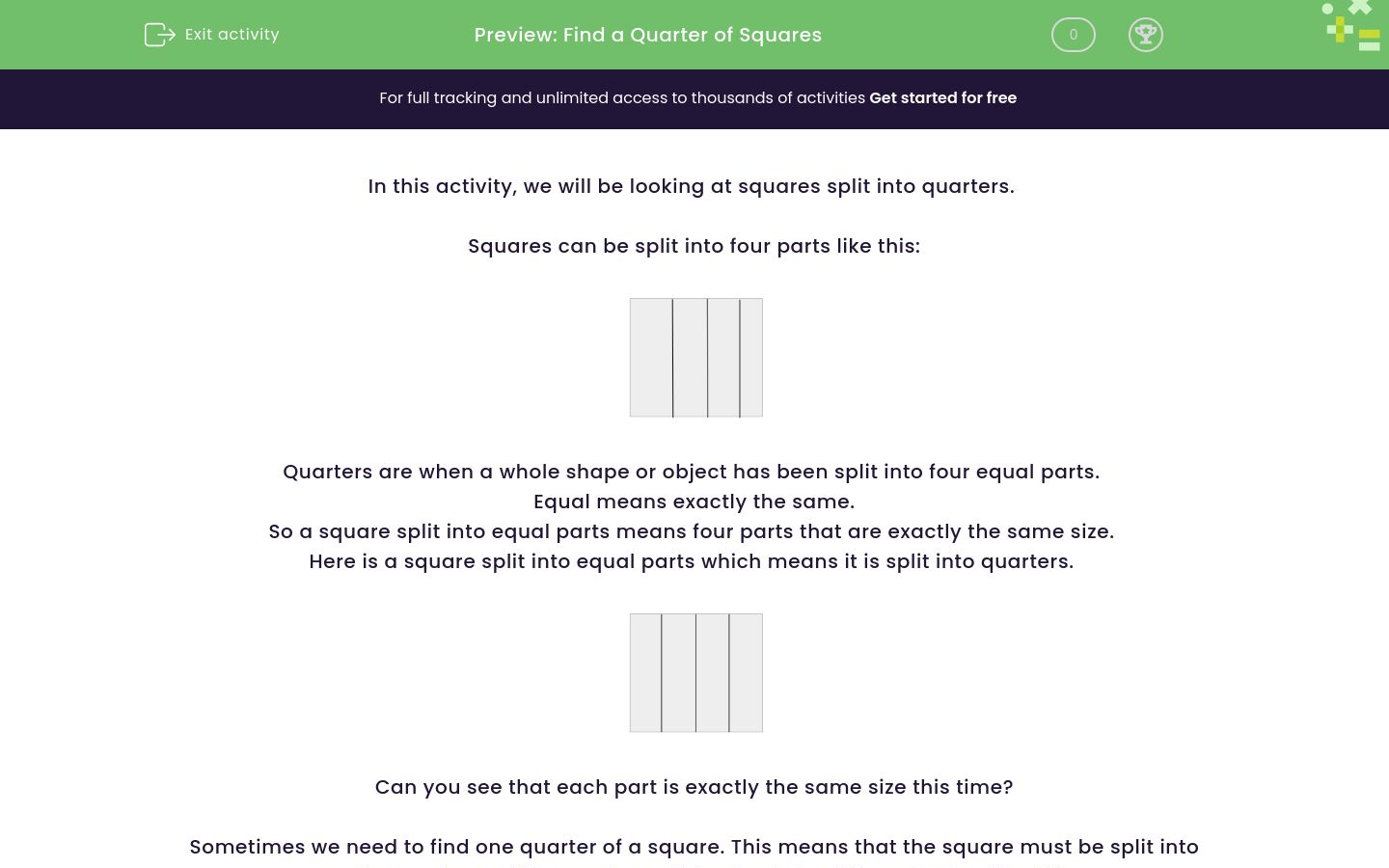 Find a Quarter of Squares Worksheet - EdPlace