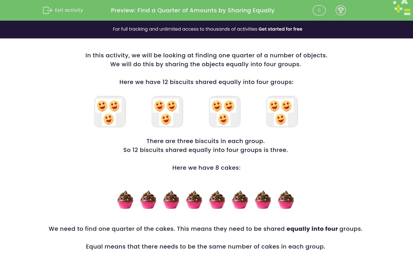 Find a Quarter of Amounts by Sharing Equally Worksheet - EdPlace