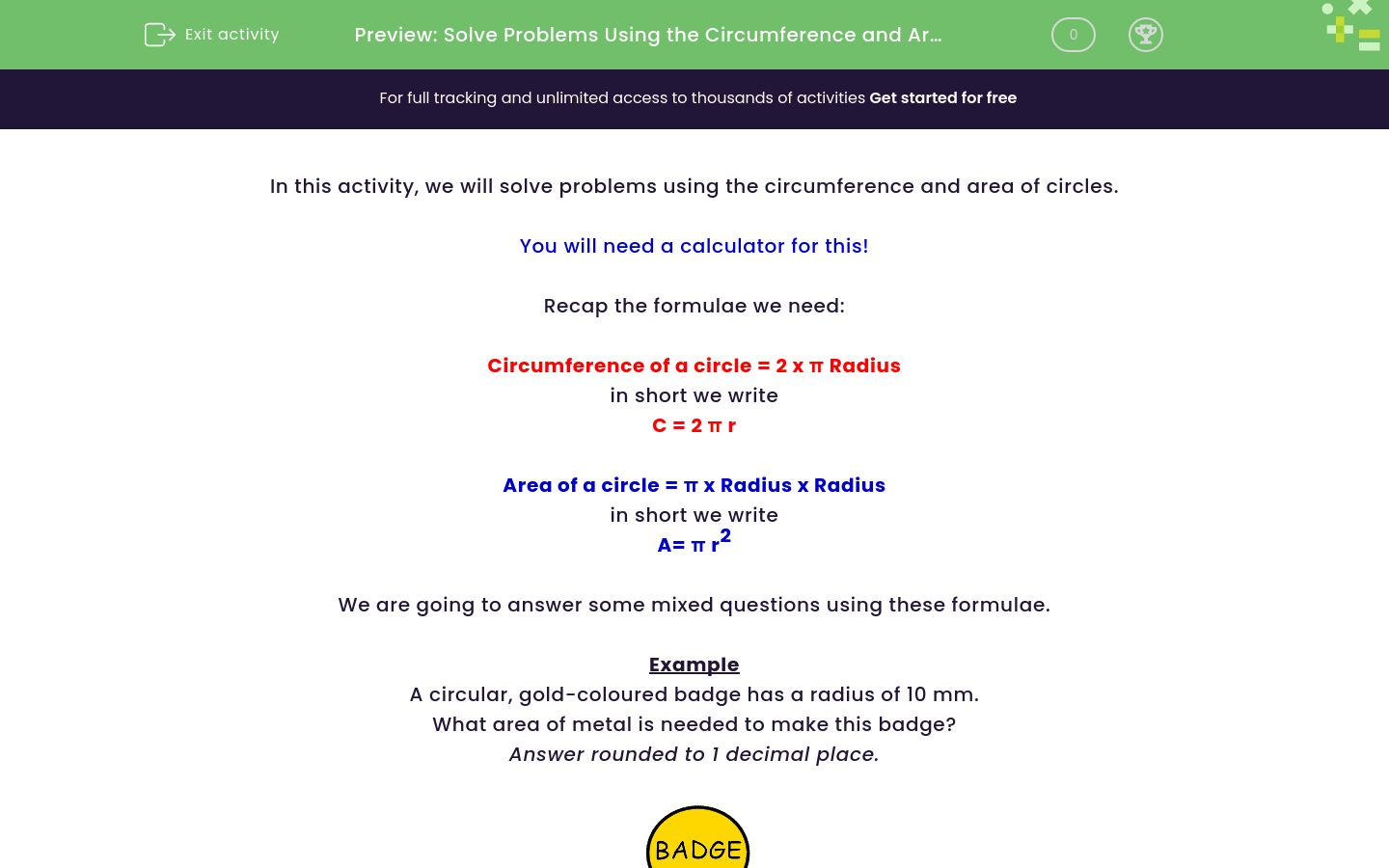 Solve Problems Using the Circumference and Area of a Circle Worksheet ...