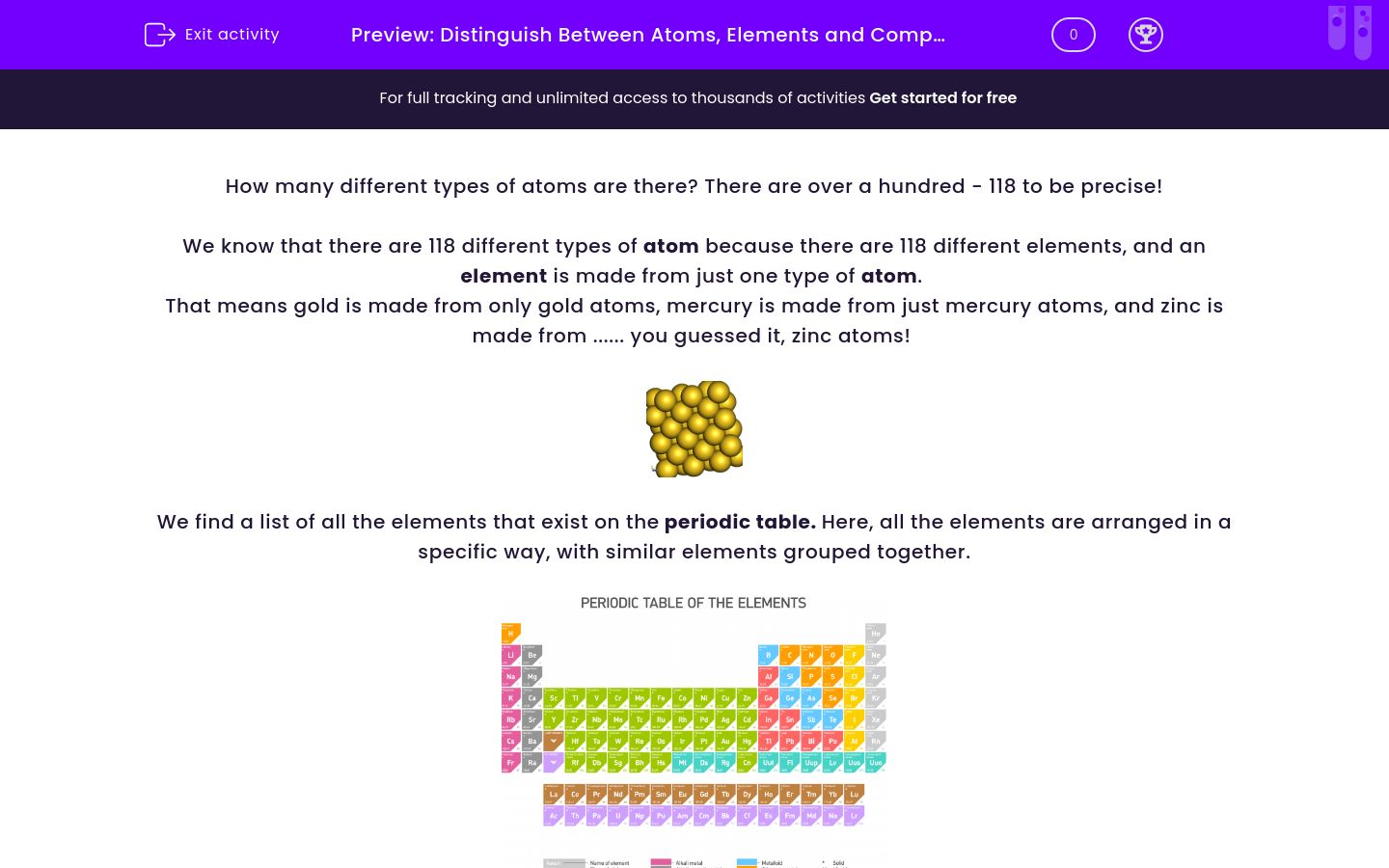Distinguish Between Atoms, Elements and Compounds Worksheet - EdPlace