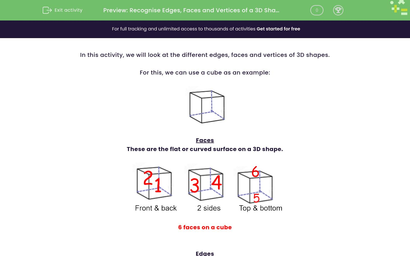 Recognise Edges, Faces and Vertices of a 3D Shape Worksheet - EdPlace