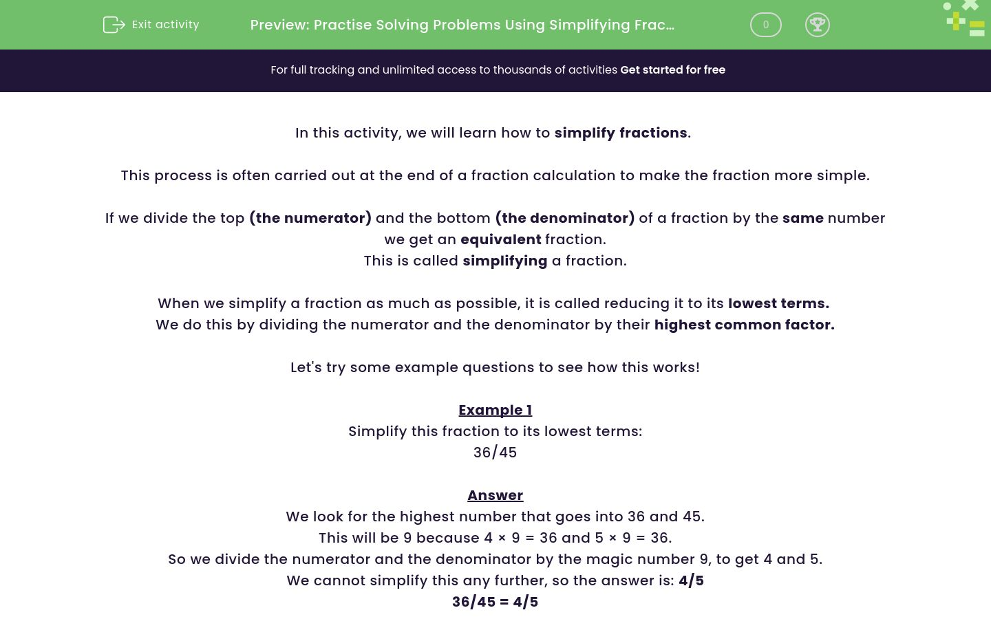 Practise Solving Problems Using Simplifying Fractions Worksheet - EdPlace