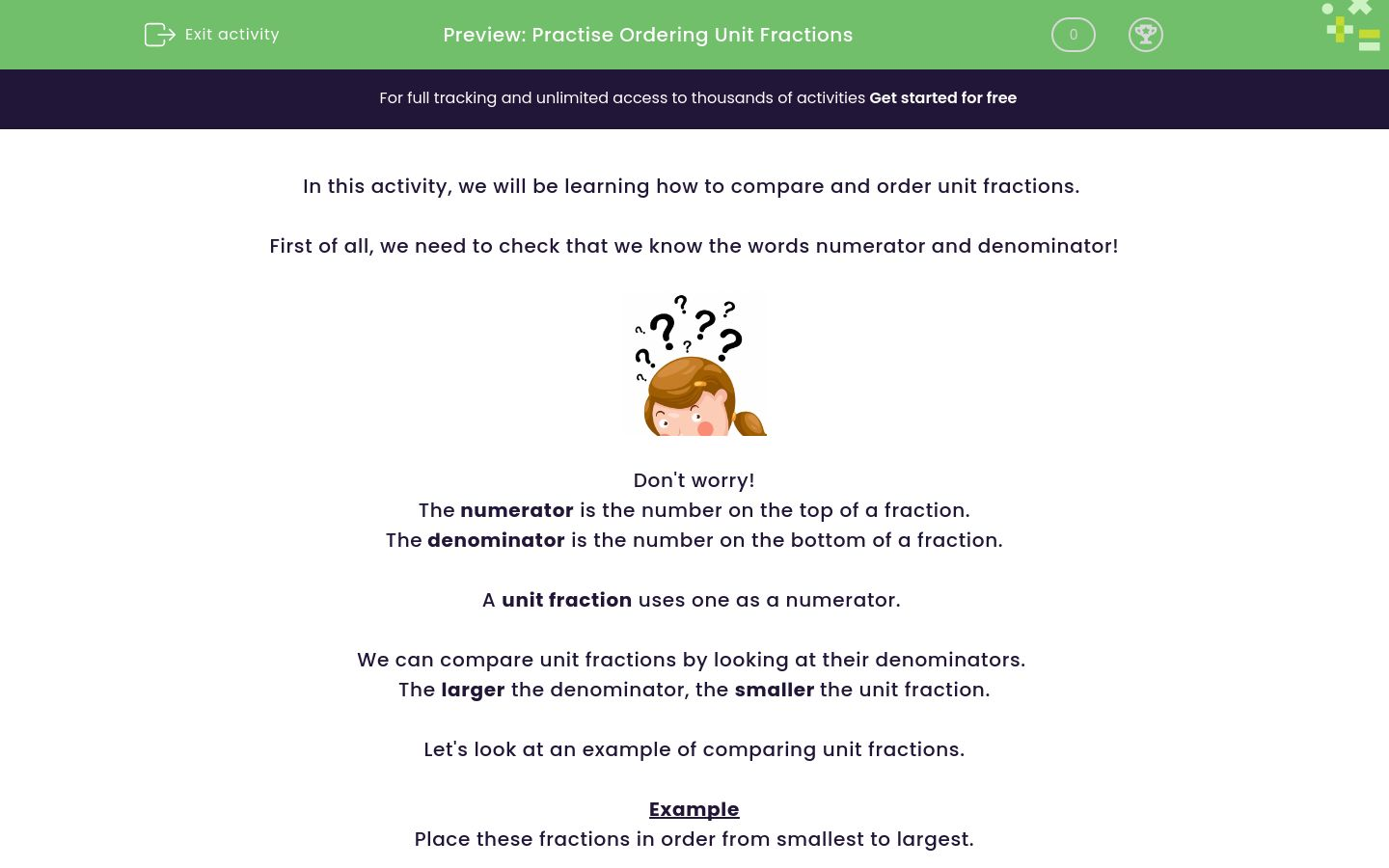 Practise Ordering Unit Fractions Worksheet - EdPlace