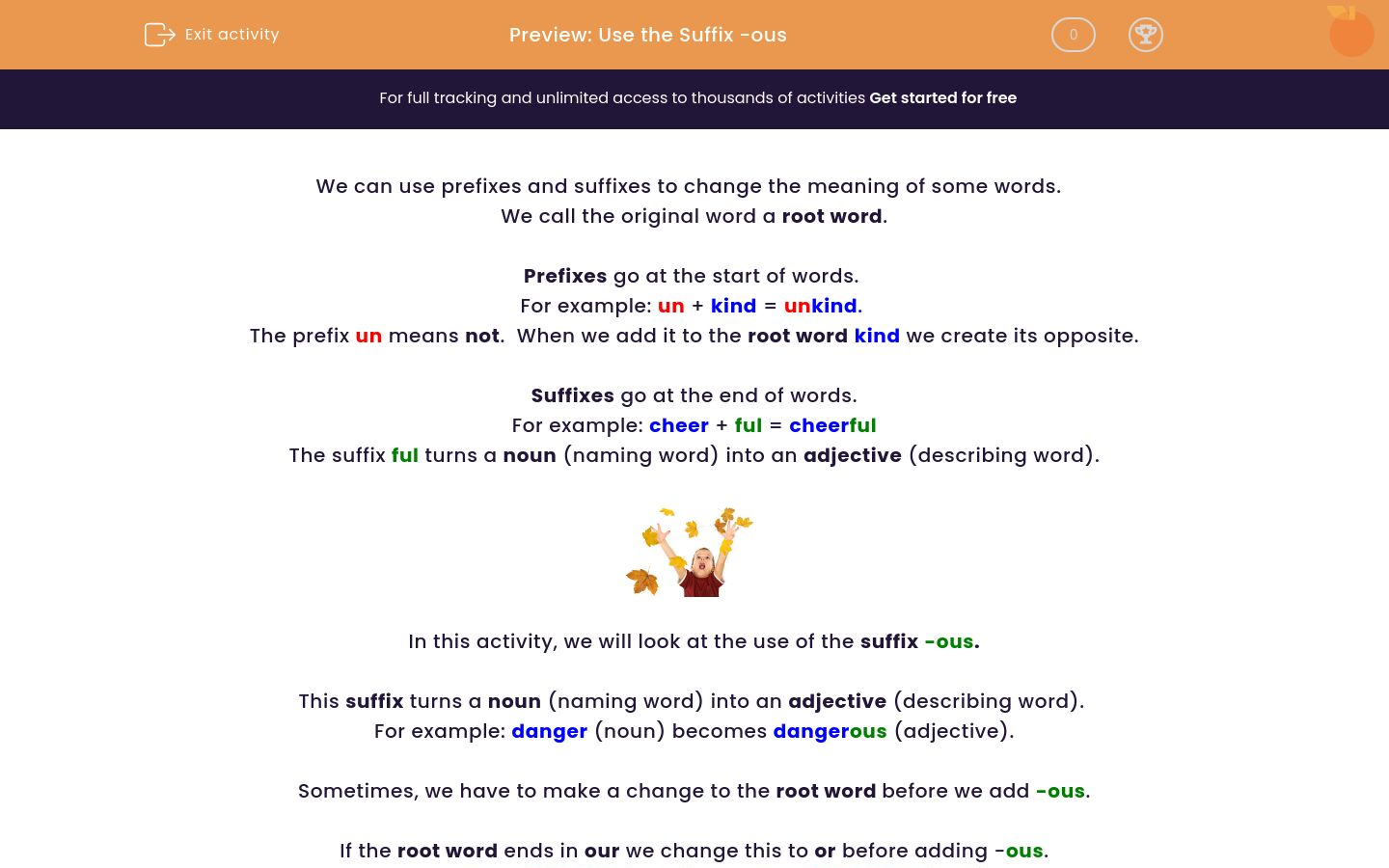 Use the Suffix -ous Worksheet - EdPlace