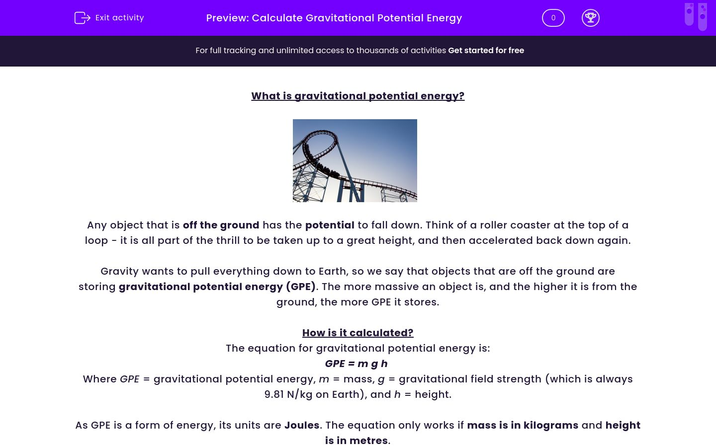 Calculate Gravitational Potential Energy Worksheet - EdPlace