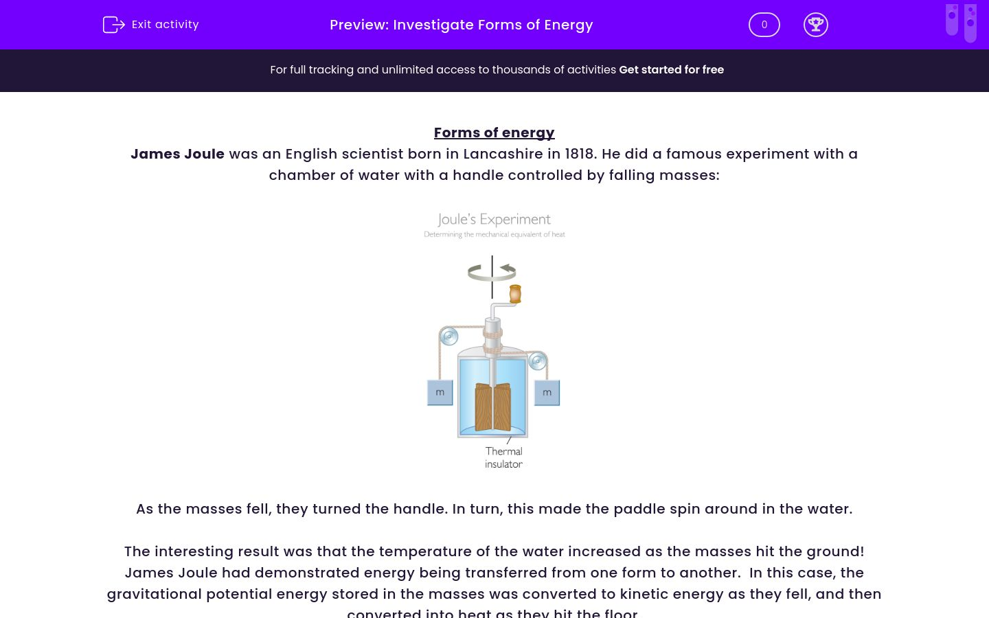 Investigate Forms of Energy Worksheet - EdPlace