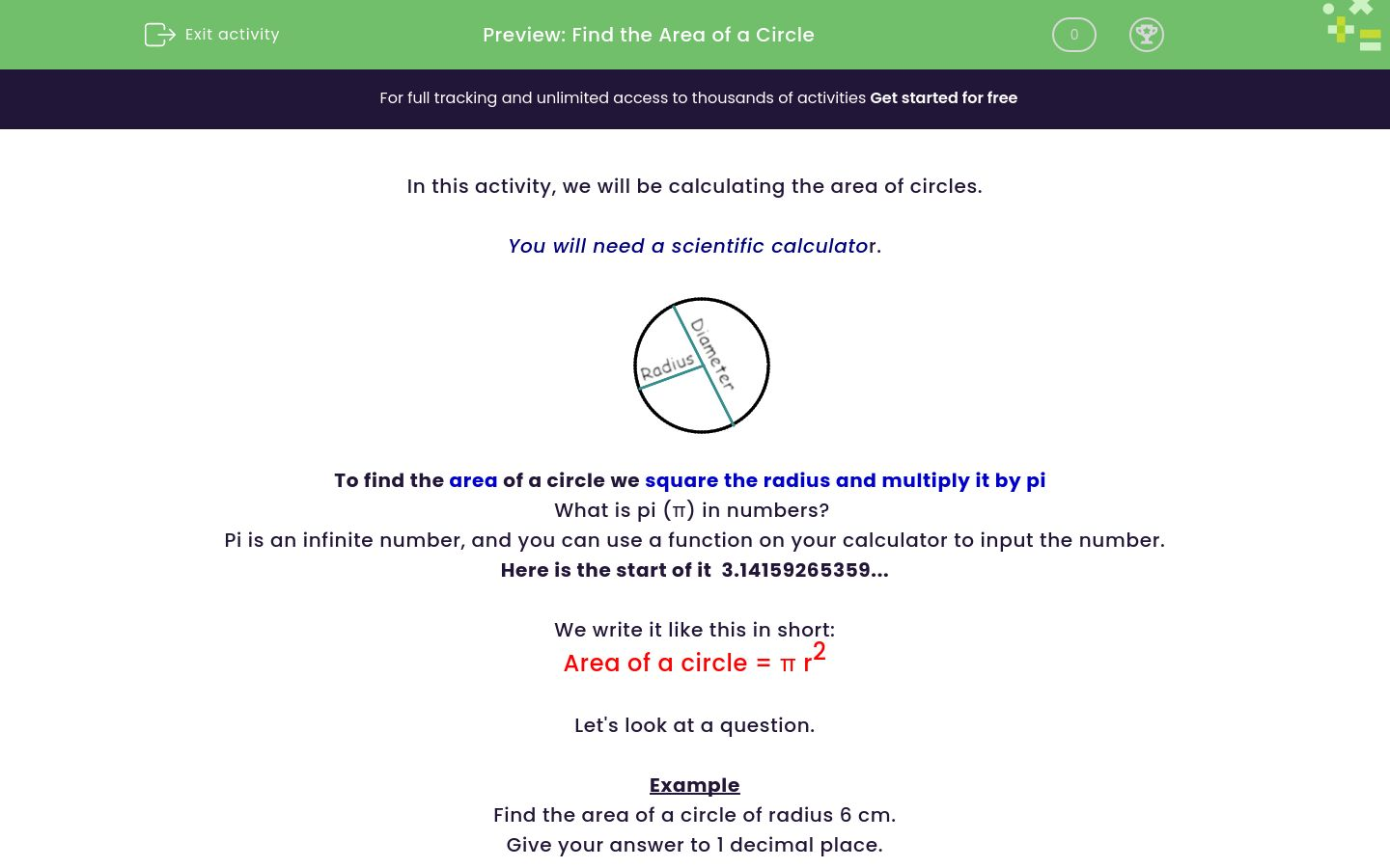 Practise Finding the Area of a Circle Worksheet - EdPlace