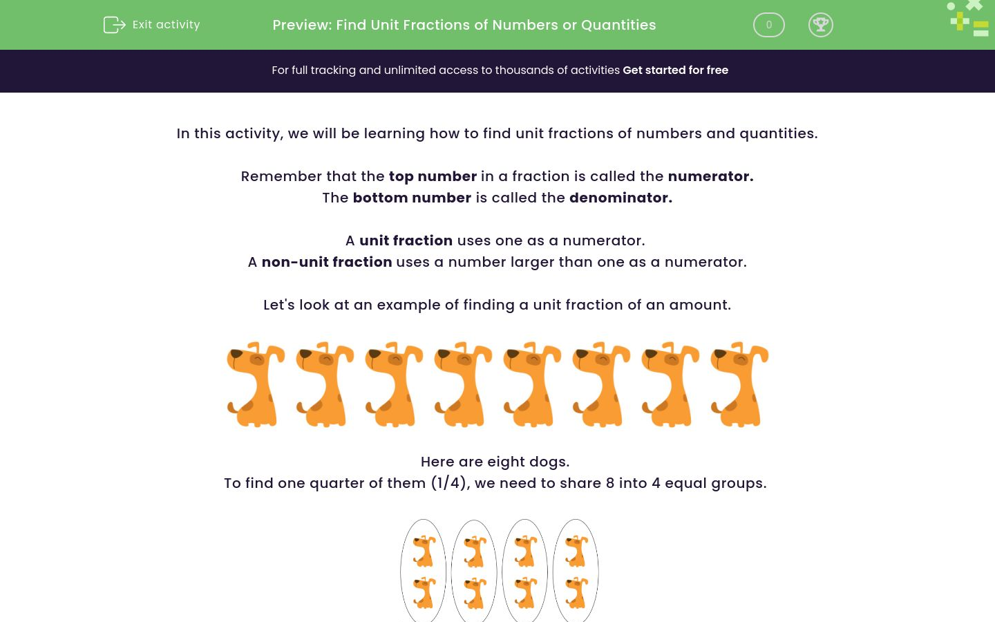Find Unit Fractions of Numbers or Quantities Worksheet - EdPlace