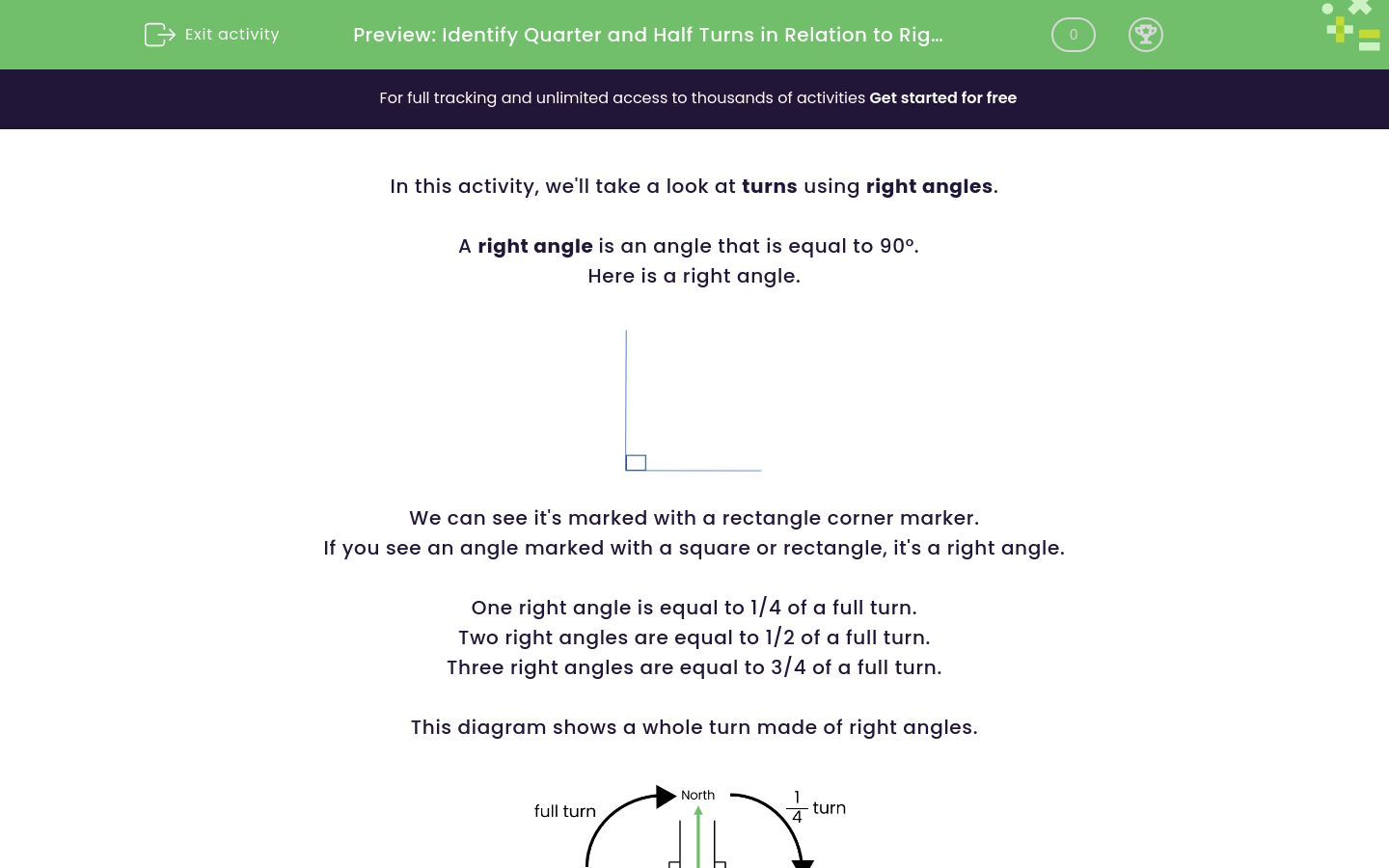 Identify Quarter and Half Turns in Relation to Right Angles Worksheet ...